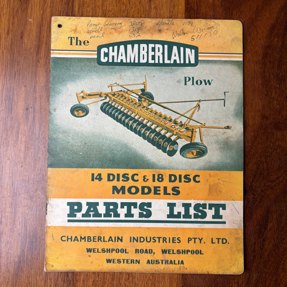 Chamberlain Plow Parts List – 14 Disc & 18 Disc Models – Northam Secondhand