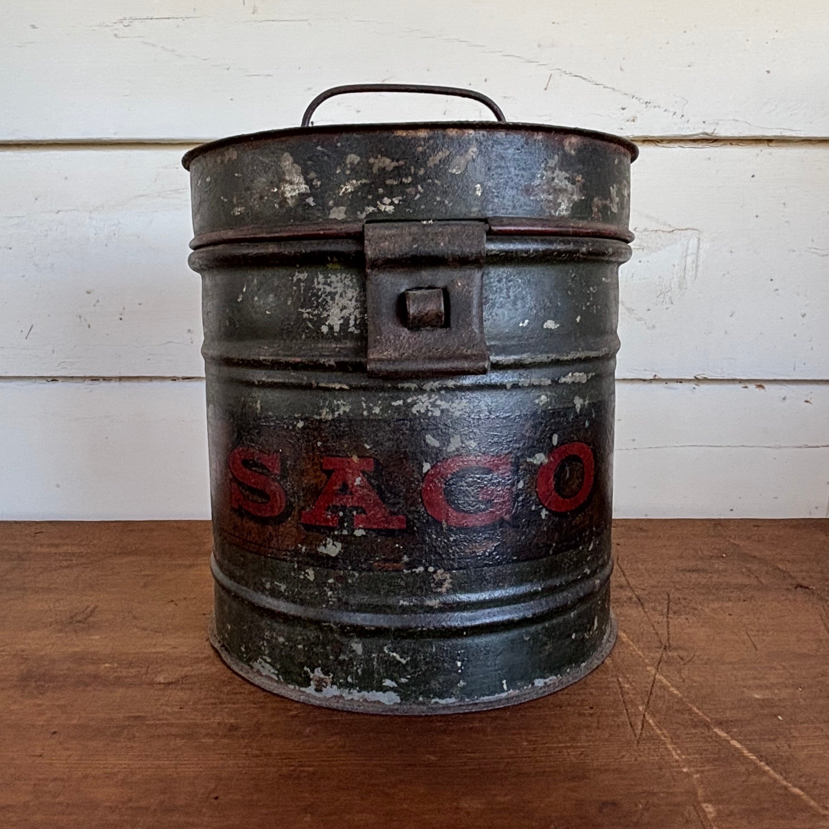 Victorian Stencilled Tin “SAGO” Canister – c.1900 – Northam Secondhand