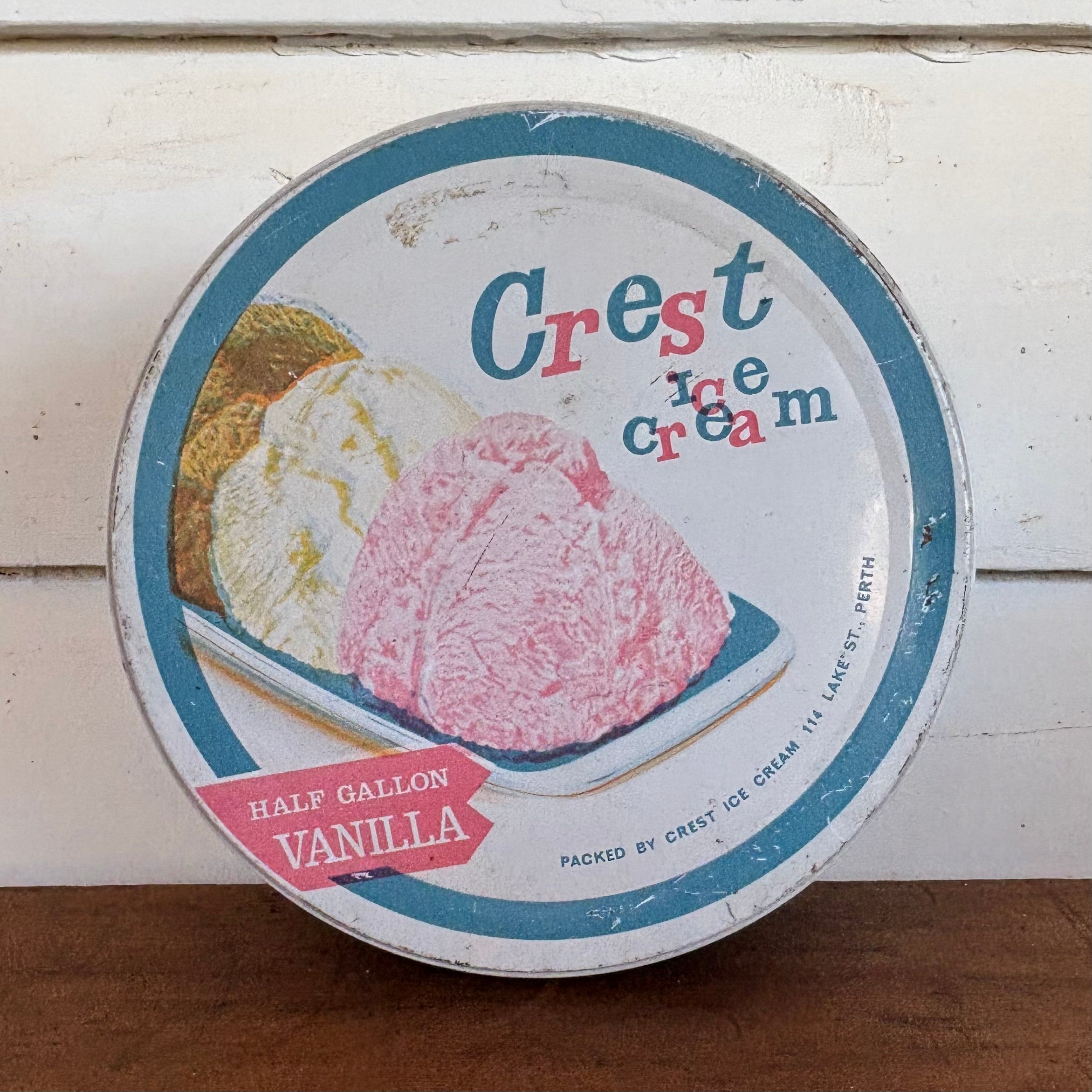 Vintage Crest Ice Cream Tin – Perth, c.1950s – Northam Secondhand